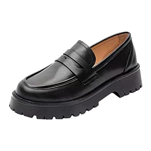 Leisure Women Artificial Leather Solid Color Autumn Thick Sole Square Heels Slip On Short Booties Prom Tennis Shoes Black