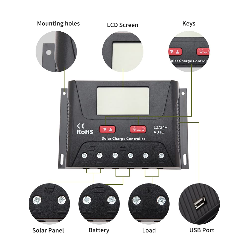 HQST 200 400 Watt Polycrystalline 12V 24V Solar Panel, High Efficiency Module PV Power for Battery Charging Boat, Caravan, RV and Any Other Off Grid Applications (100W W/ 10A)