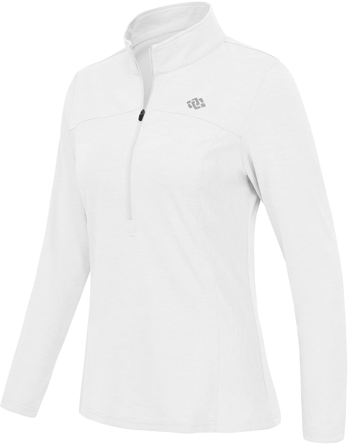 MoFiz Women's Long Sleeve Hiking Shirt Lightweight Athletic Tops with Half Zip Quick Dry Golf Pullover, White, 2XL