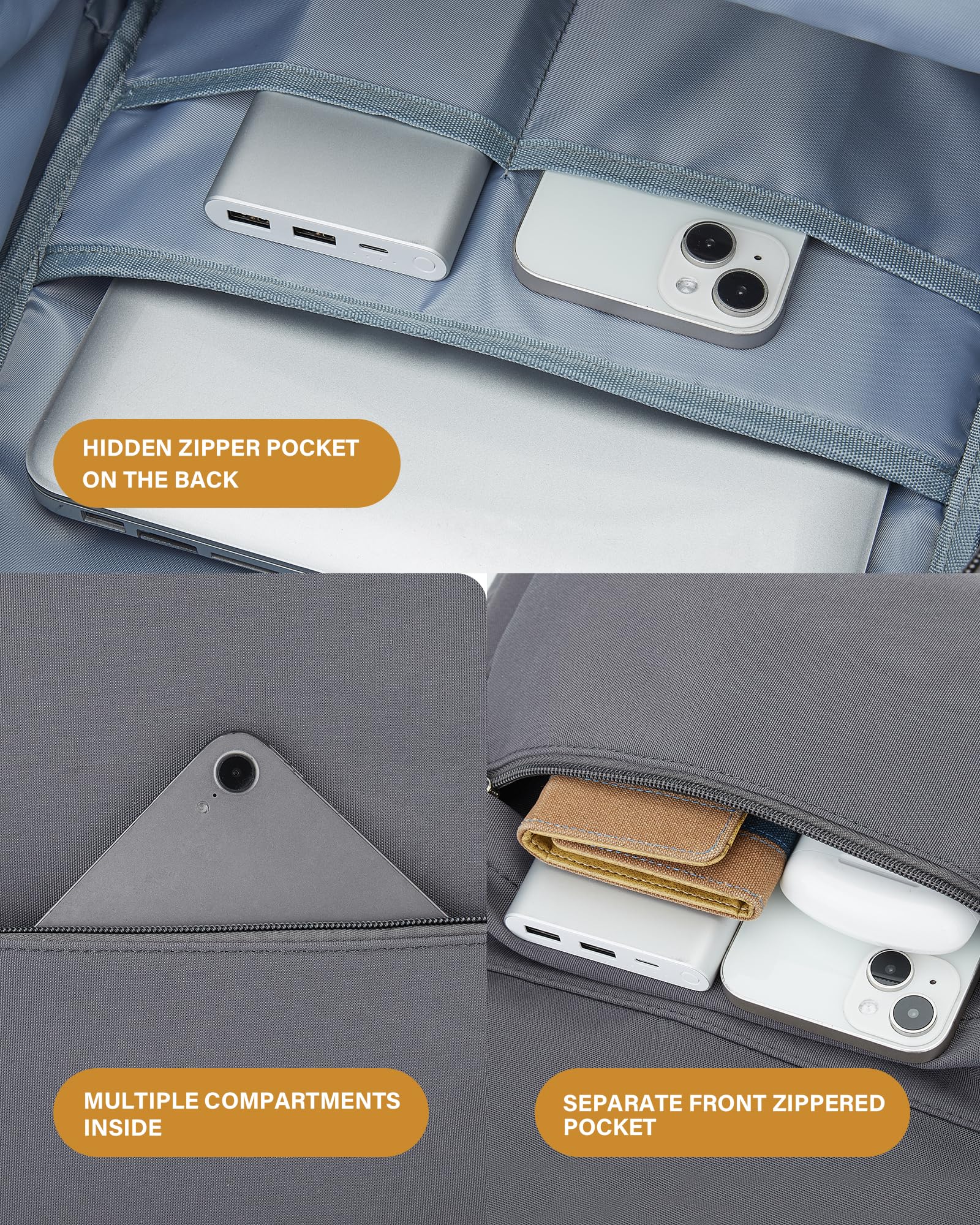 kibachev Grey Backpack for College Backpack for Women Laptop Backpack for Men Aesthetic Backpack Leisure Backpack