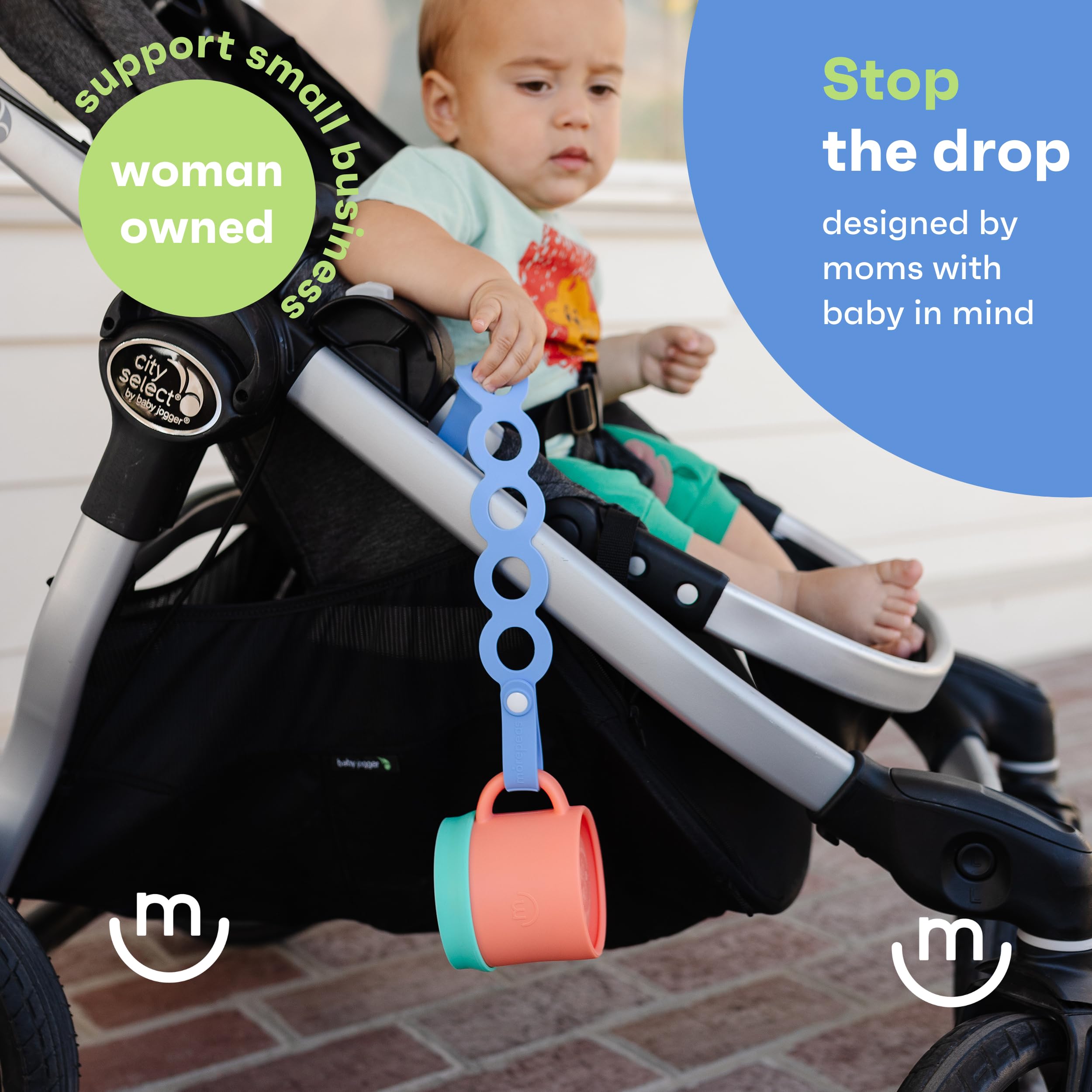 morepeas On-The-Go Tether - Stretchable Silicone Teether & Pacifier Clip - Baby Travel Essential - Stroller, Car Seat & Highchair Accessory