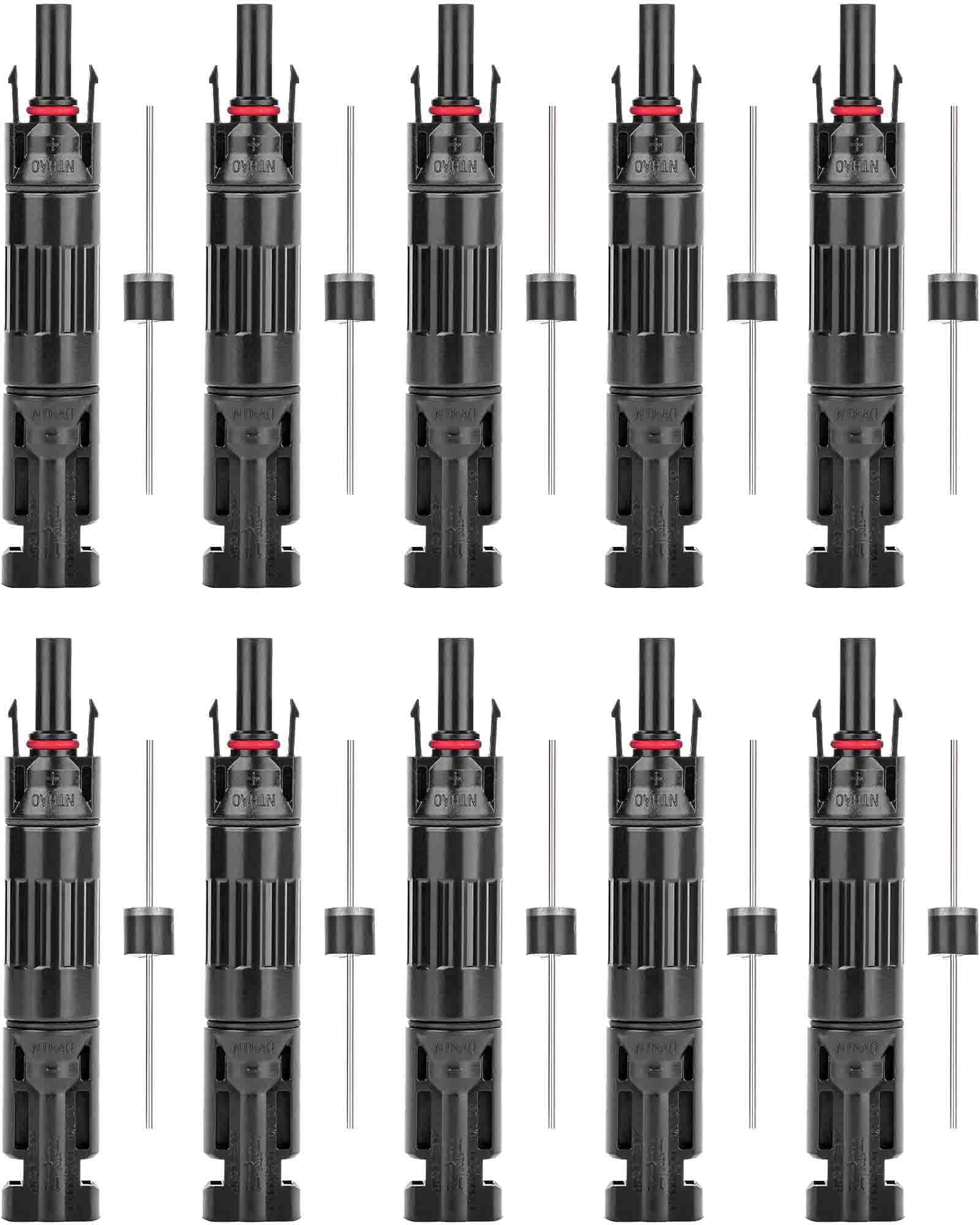 Jtron 10 PCS PV Solar Panel Connector Male/Female 20A Built-in Diode Inline Fuse Solar Wire Connectors Waterproof Anti-backflow (20A)