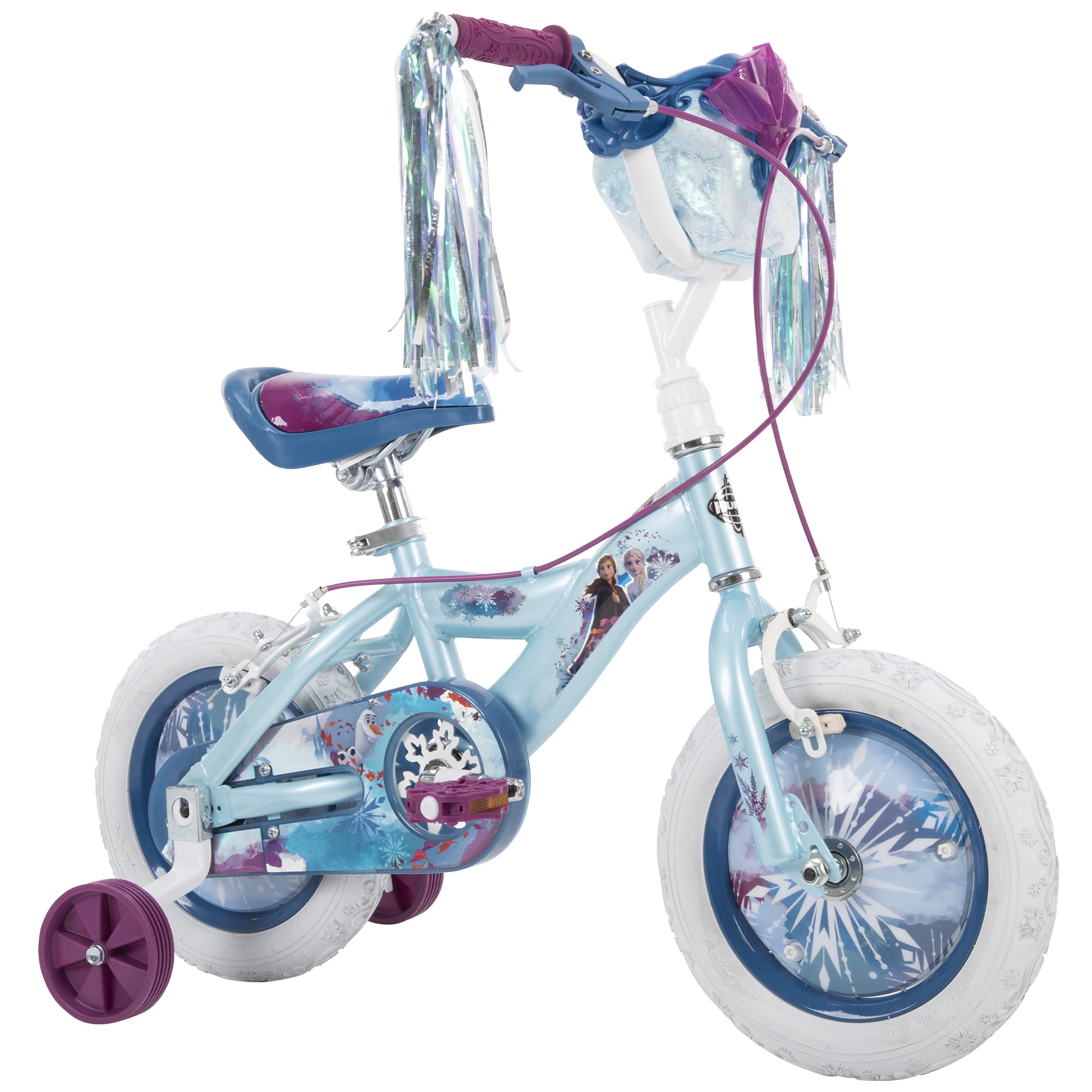 Huffy Disney Frozen 2 12 Inch Girl’s Bike with Training Wheels, Streamers & Basket, Quick Connect Assembly