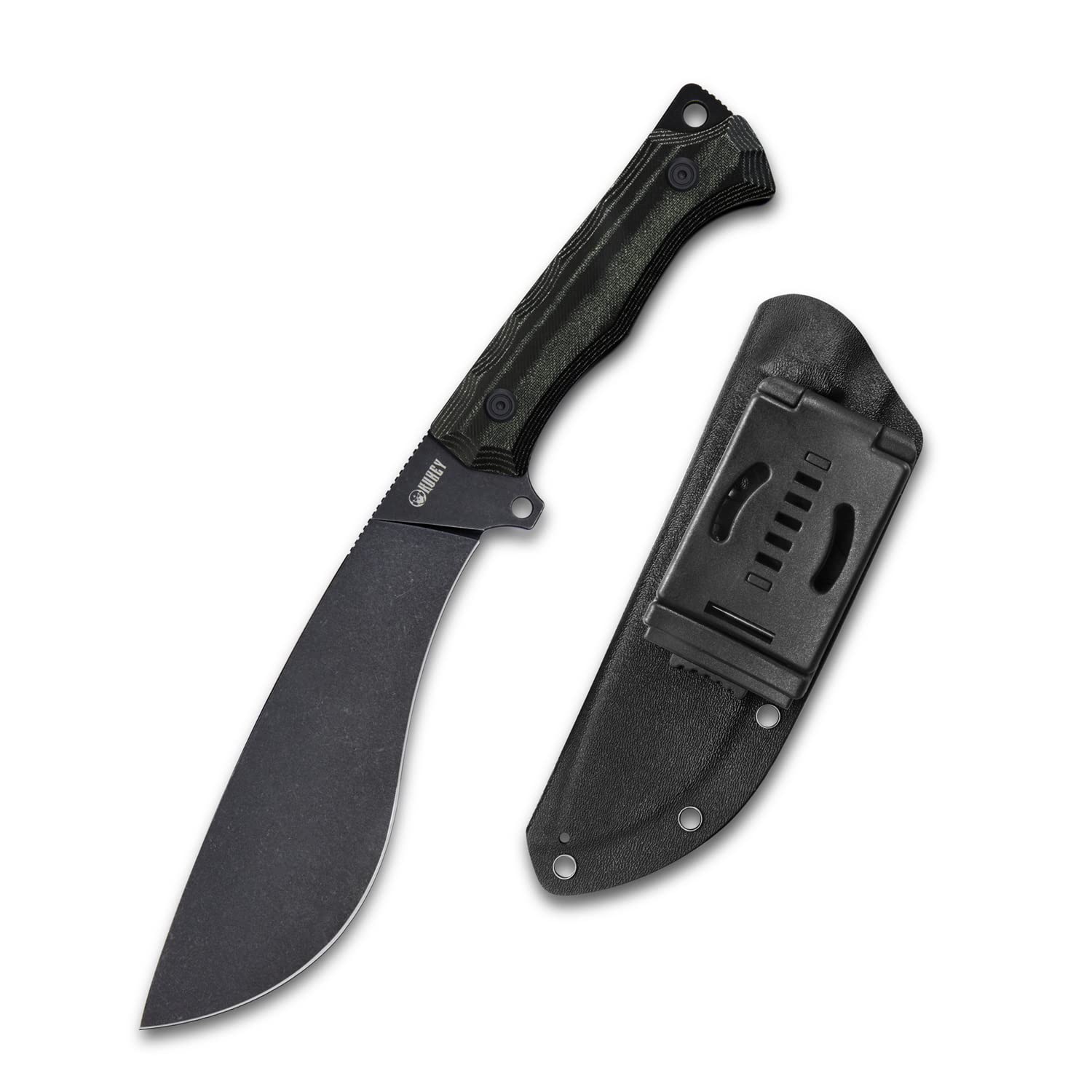 Kubey Machete KU241 Fixed Blade Outdoor Knife with G10 Handle Kurki Style Blade for Camping Hunting and Survival w/Black Kydex Sheath (Darkwashed)