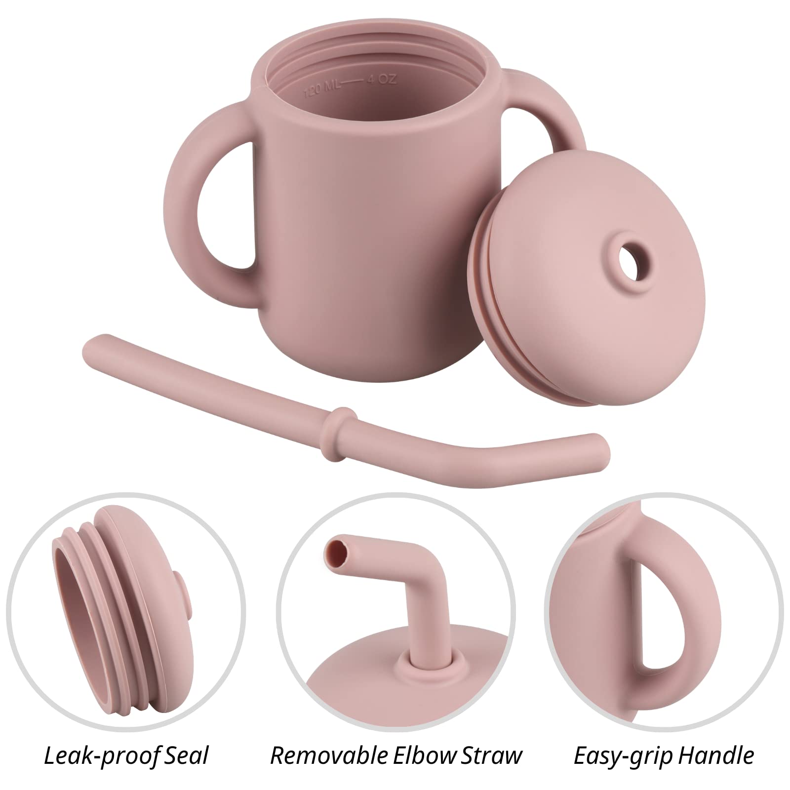 Mintlyfe Toddler Cups Silicone Training Sippy Cups with Straw Lid (Set 2 Blush)