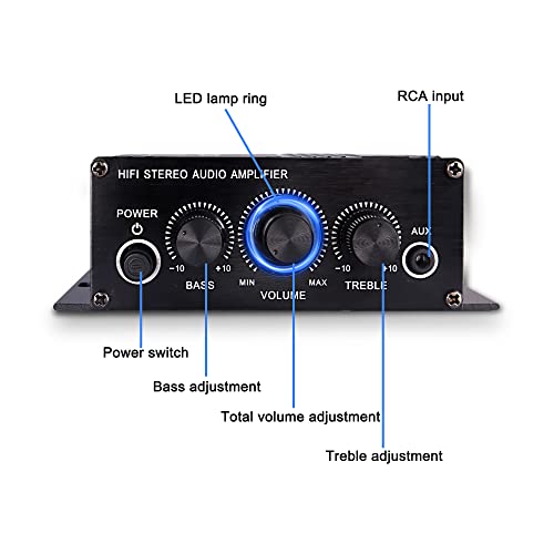 XMSJSIY 12V HiFi Stereo Audio Amplifier for Car 2 Channel HiFi Bass Audio Subwoofer Amp for Cars CD DVD MP3 Player Speakers