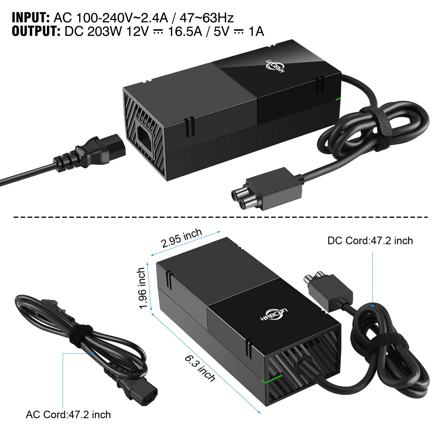 KABCON Power Supply Compatible for Microsoft Xbox One, AC Cord Replacement Power Brick Adapter Xbox 360 100-240V Compatible with Xbox One
