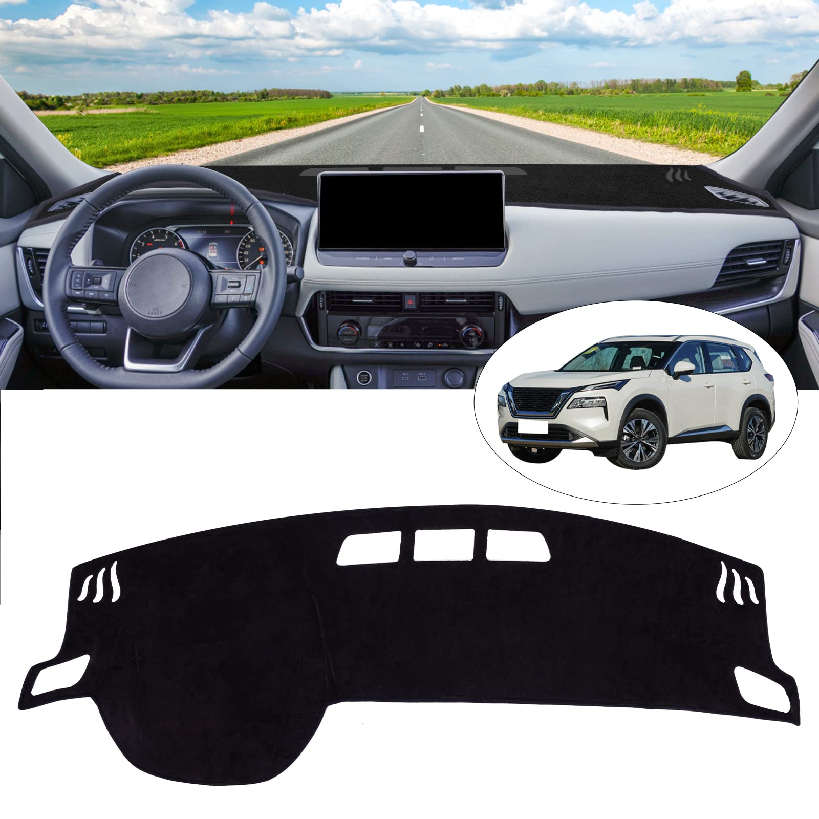 Kucalsfre Dashboard Cover Mat for Nissan Rogue 2021 2022 2023 Upgraded SuedeDashboard Mat Carpet Smoothly Nonslip Protector Sunshield No Glare Dash Cover for Car Interior (Black)