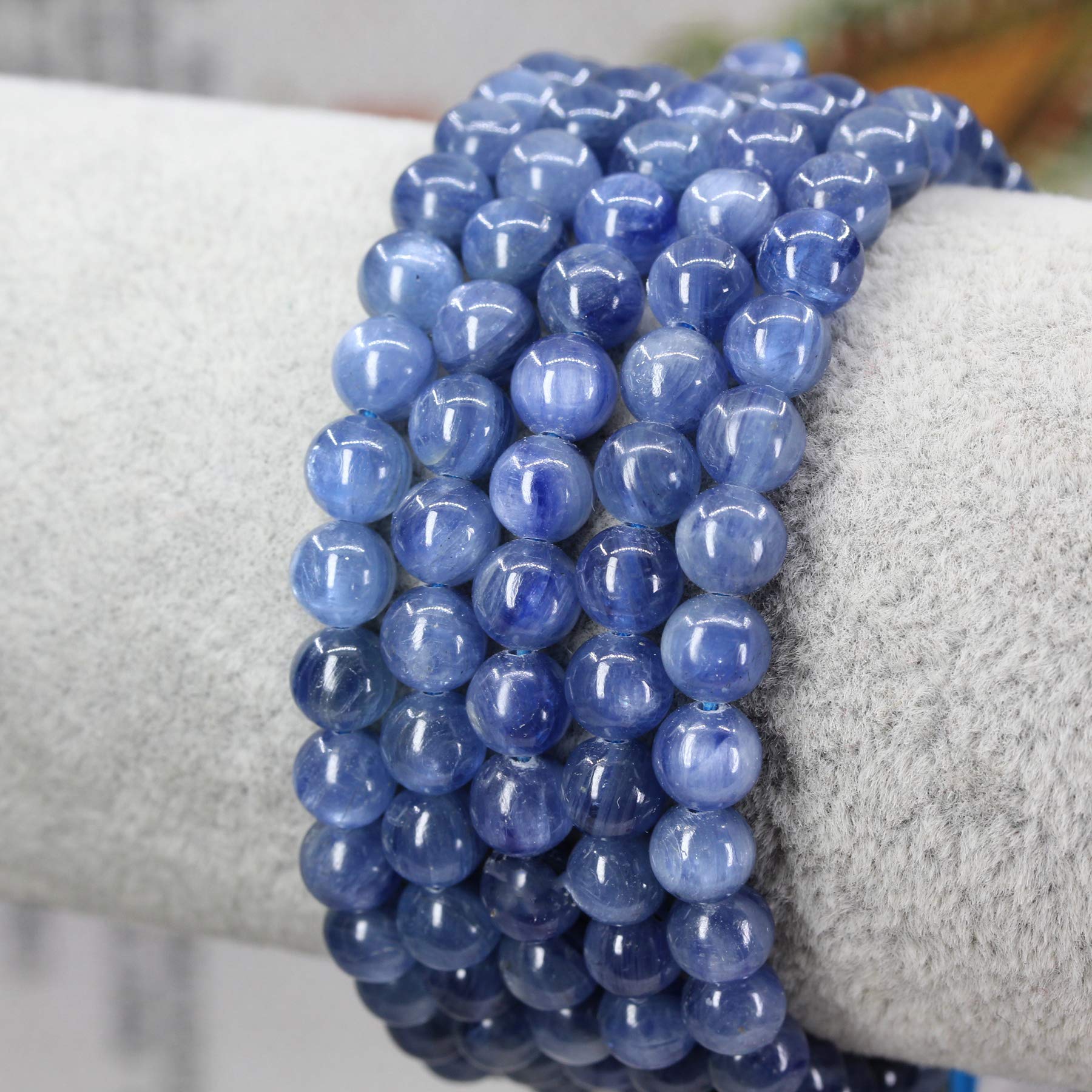 Keleny Natural Blue Kyanite Crystal 6mm Round Beads Adjustable Braided Macrame Tassels Bracelets Unisex