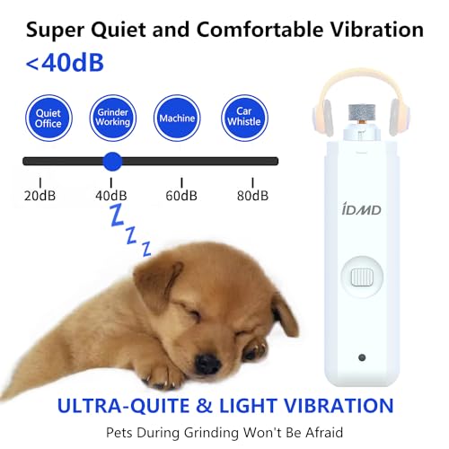 IDMD dog nail trimmers-Powerful 2-Speed dog nail grinder-with safe LED lighting and battery capacity indicator light & type-c USB rechargeable quiet pet nail grinder clipper for dogs/cats(White)