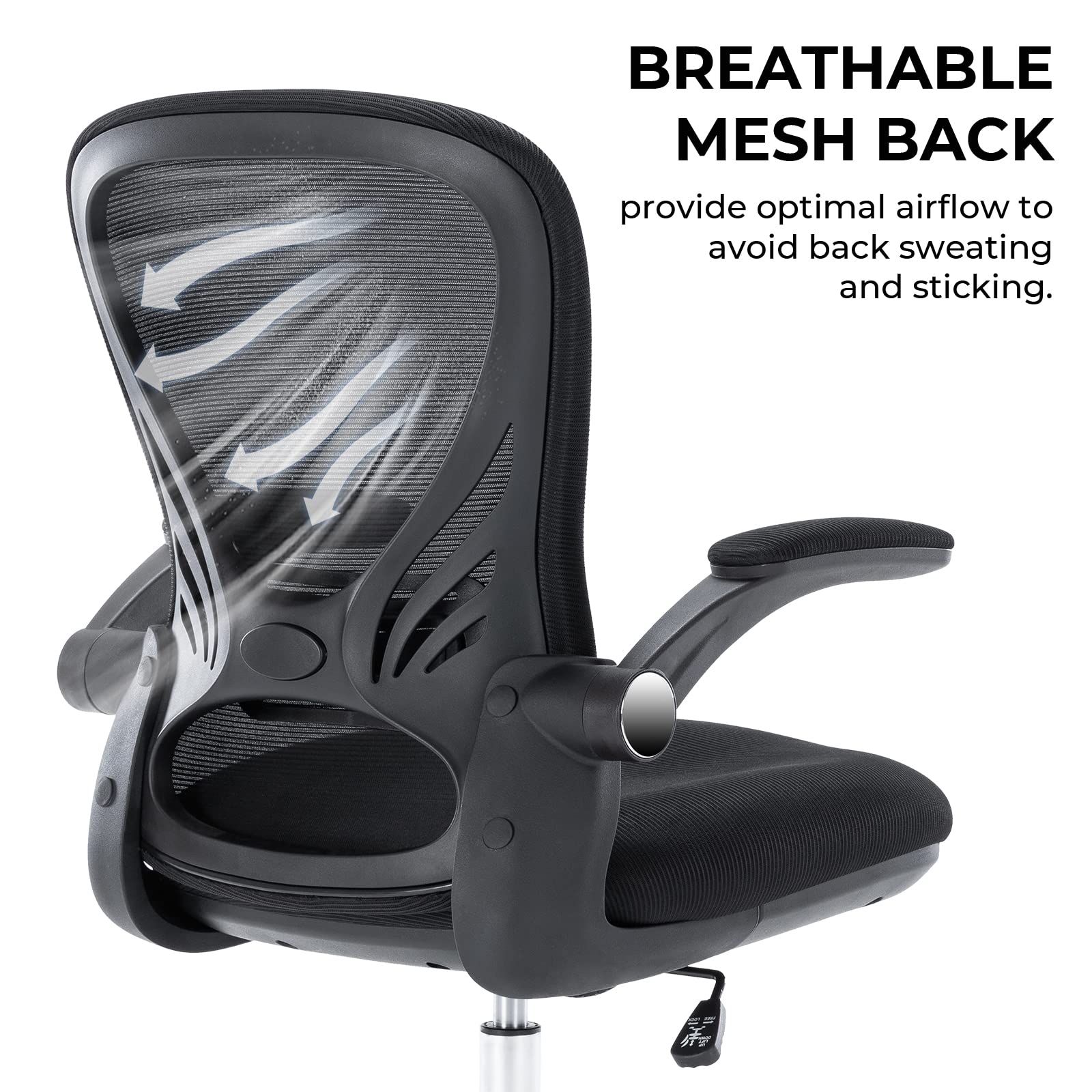 Hramk Drafting Chair, Tall Office Chair with Flip-up Arms, Mid Back Standing Desk Chair with Adjustable Foot Rest (Black)