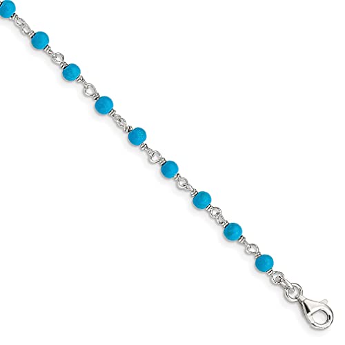 IceCarats 925 Sterling Silver Blue Turquoise Bead Chain Tennis Bracelet