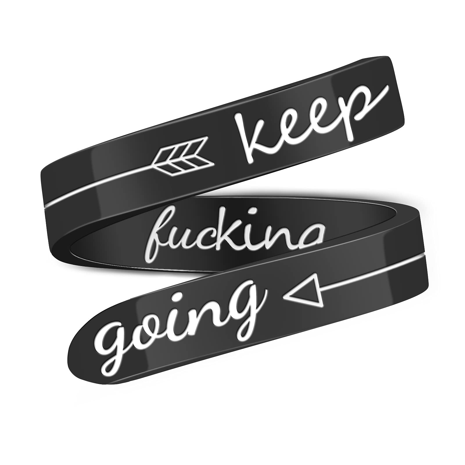 Kucheed Keep Going Engraved Inspirational, Open Adjustable Finger Ring, Surgical 316L Stainless Steel Statement Rings Gifts for Women