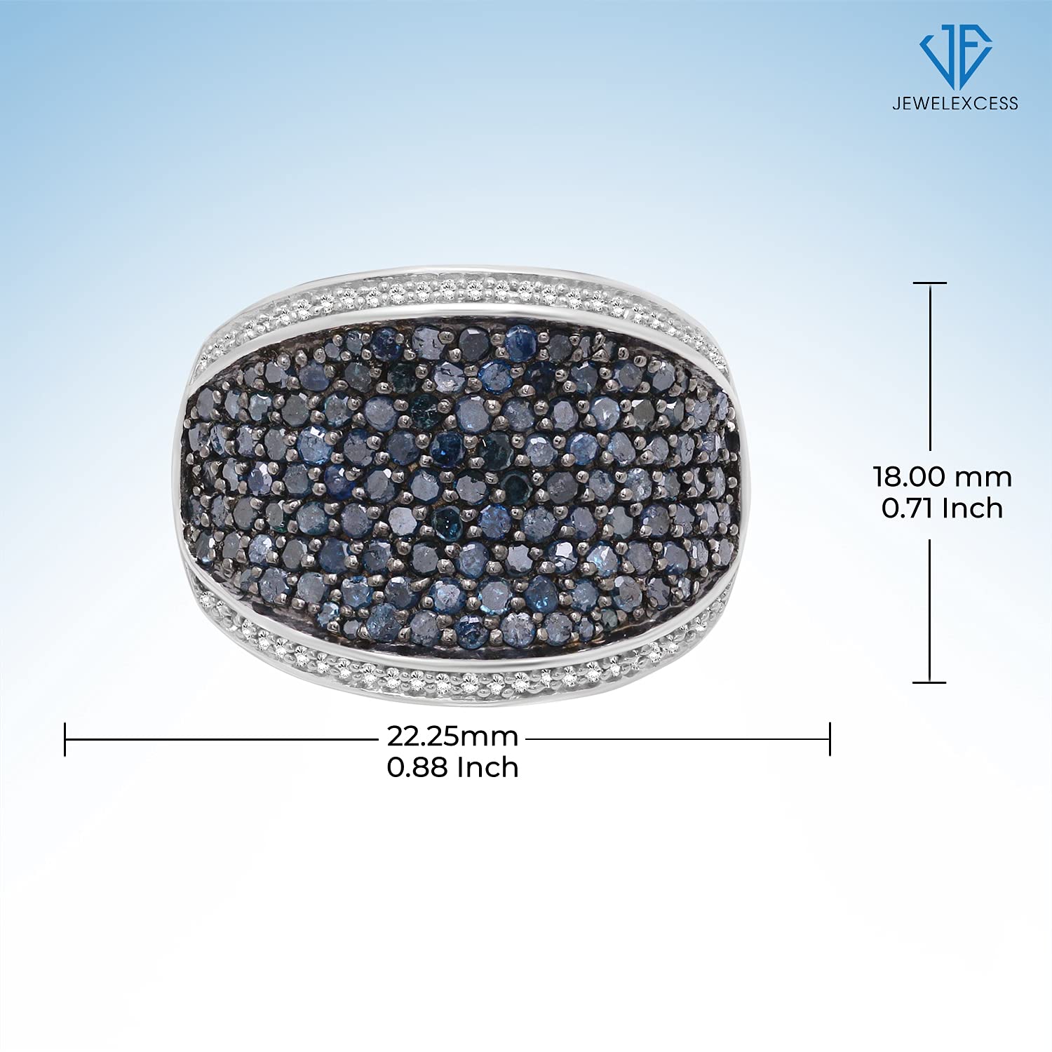JEWELEXCESS Sterling Silver Blue & White 2 Carat Diamond Ring for Women| Dual-Colored Ring Band with Round Diamonds