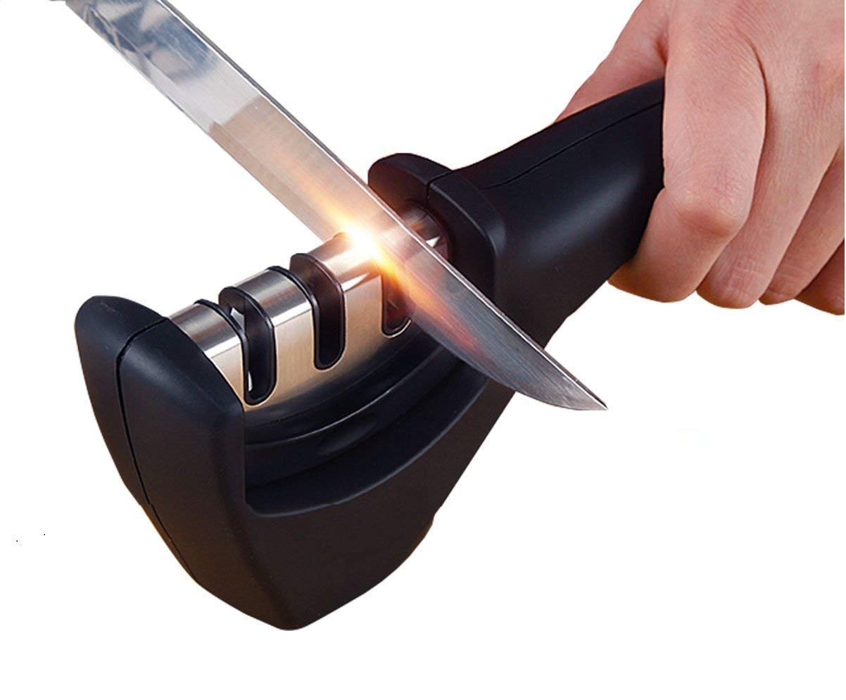 Knife Sharpener Honing Steel Sharpening - Professional 10 Inch Knife Sharpeners Rod Restore Blade Quickly for Kitchen, Chef, Butcher, Hook and Cleaning Cloth Included (Black)