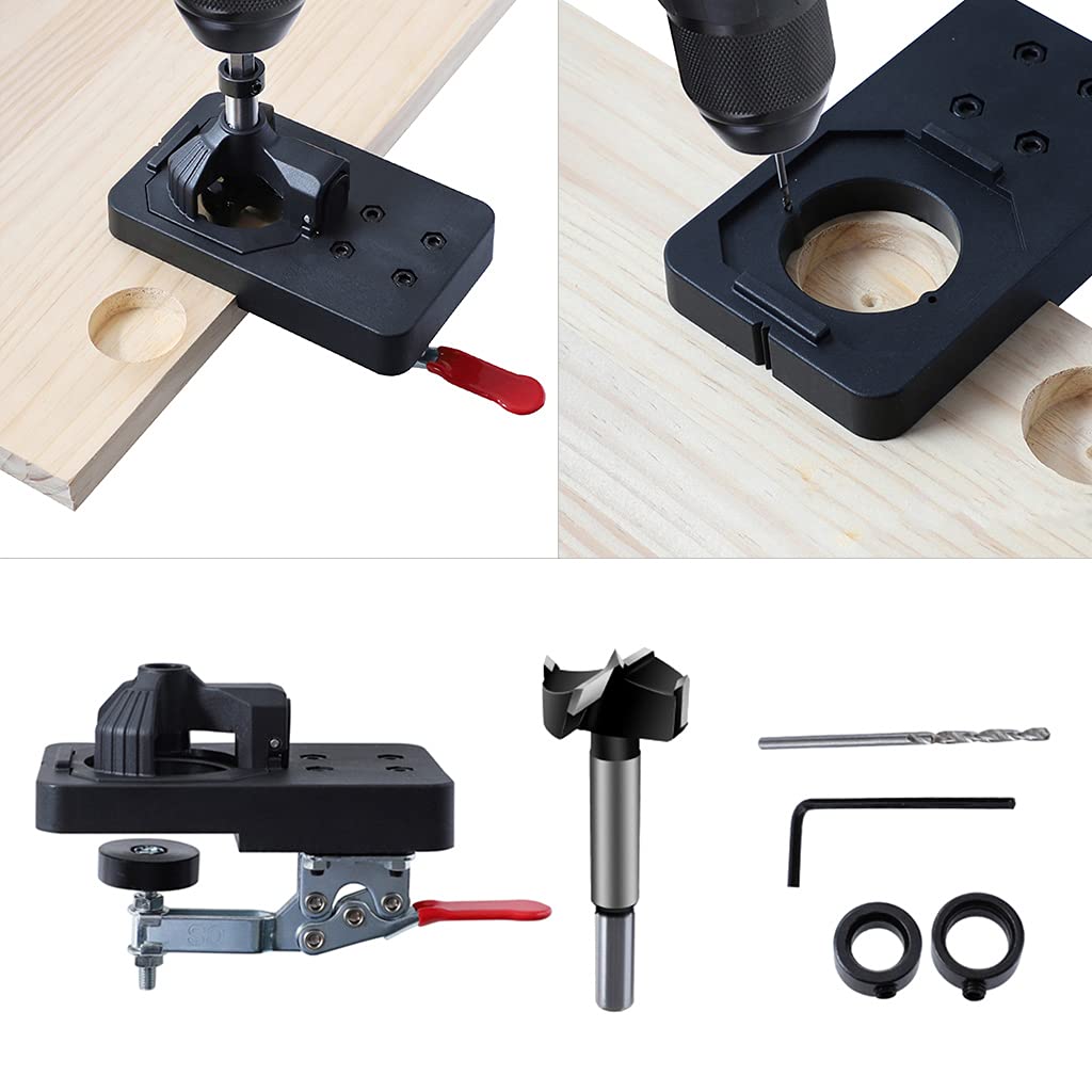 Hinge Boring Jig Woodworking Hole Drilling Guide Locator With Fixture Aluminum Hole Opener Template Door Cabinets Tools Boring Hole Drill Guide Dowel Jig Kit Hinge Hole Opener Woodworking 35mm Tool