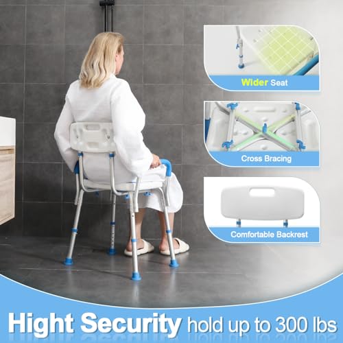 HSA/FSA Eligible Shower Chair with Arms and Back, Padded Shower Seat for Inside Shower with Grab Bar/Toiletry Bag, Tool-Free Shower Seat for Bathtub, Shower Bath Chair for Elderly/Disabled by SOUHEILO