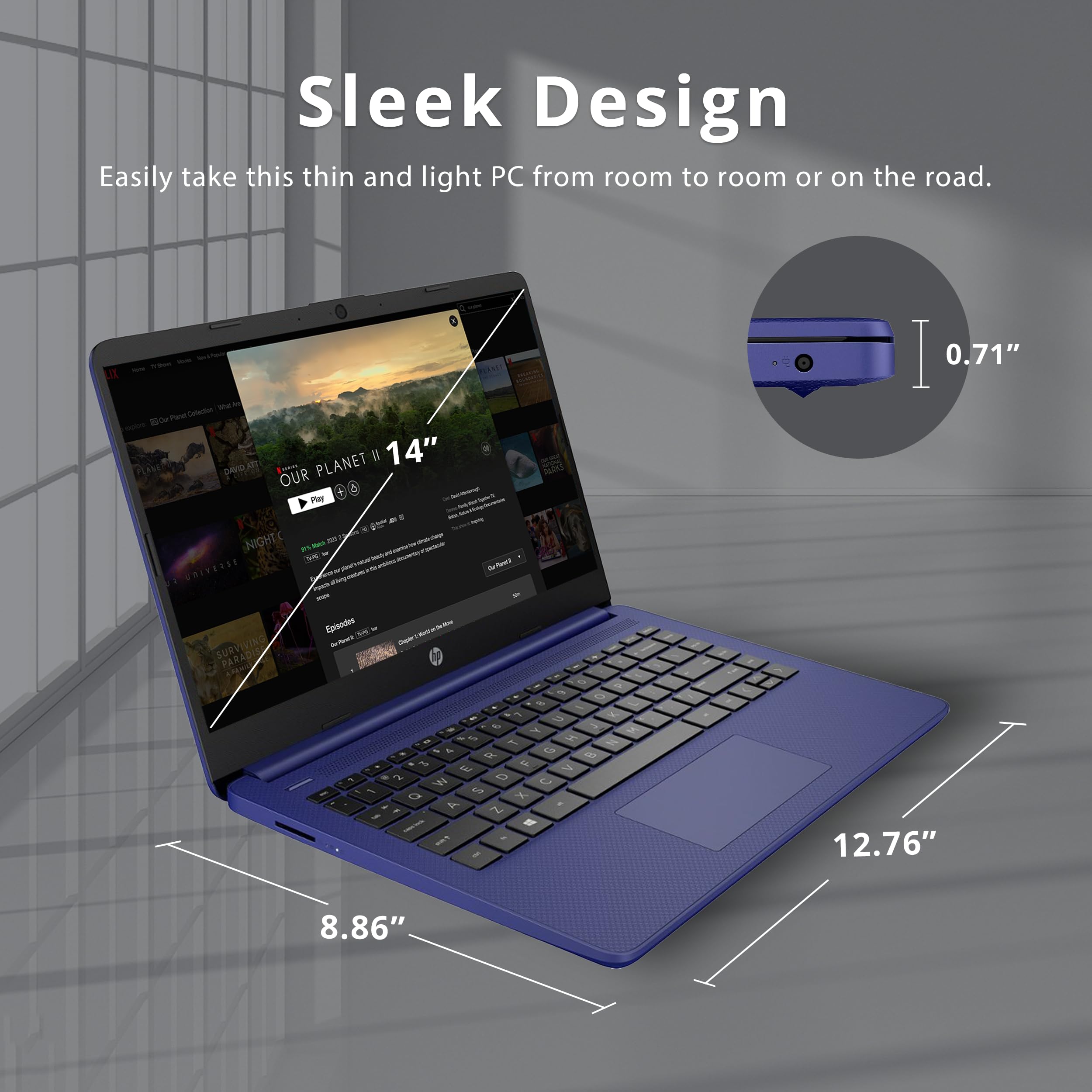 HP Stream 14" HD BrightView Laptop, Intel Celeron N4000, 16GB RAM, 64GB SSD, Intel HD Graphics, 720p Webcam, Blue, Win 11, 128GB USB Card (Renewed)