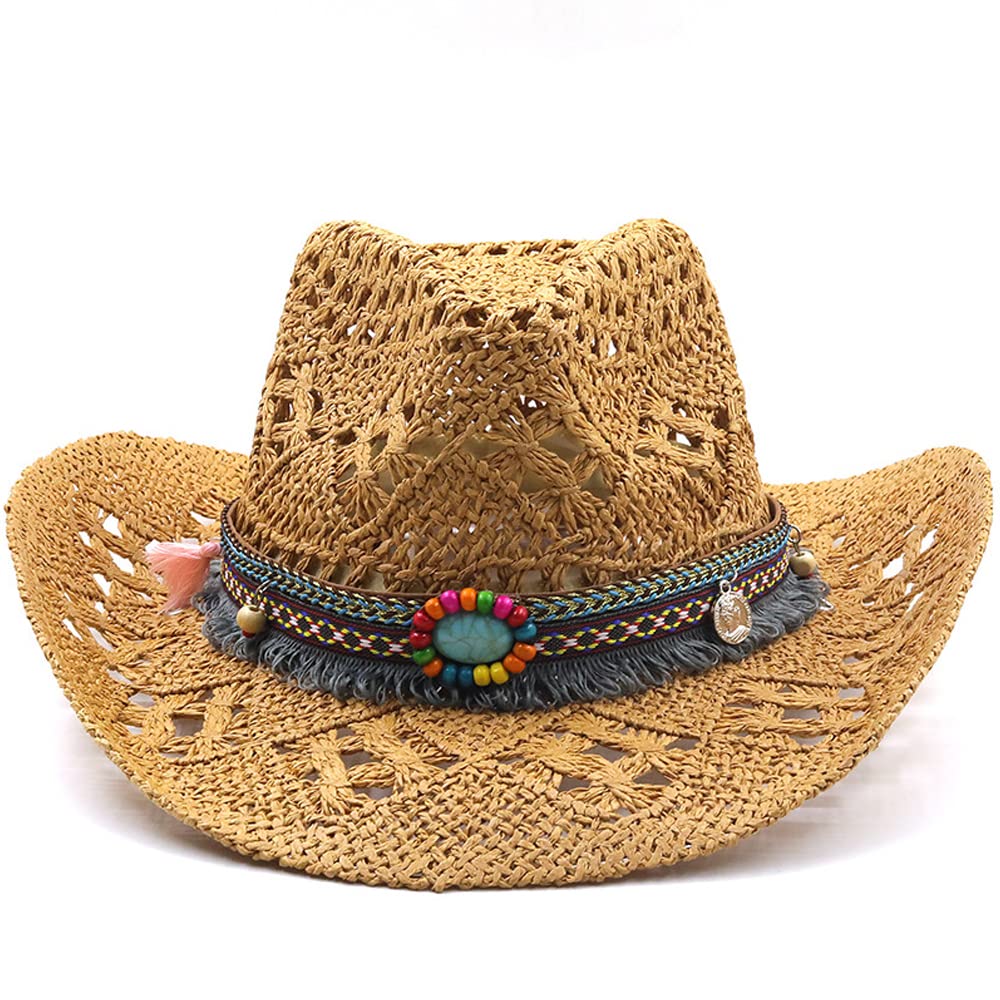 LLYONE Straw Cowboy Hat for Women Wide-Brimmed Western Cowboy Cowgirl Multi-Functional Sun Hat for Summer