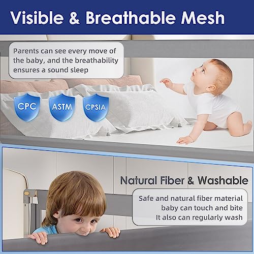 Ixdregan Bed Rail for Toddlers - Double Side Lift and Adjustable Height Bed Rails for Queen Bed, Safe & Nature Fiber Material Washable, Fits for Full-Size Bed Rail for Baby (Grey, 1 Piece, 78.7ββ)