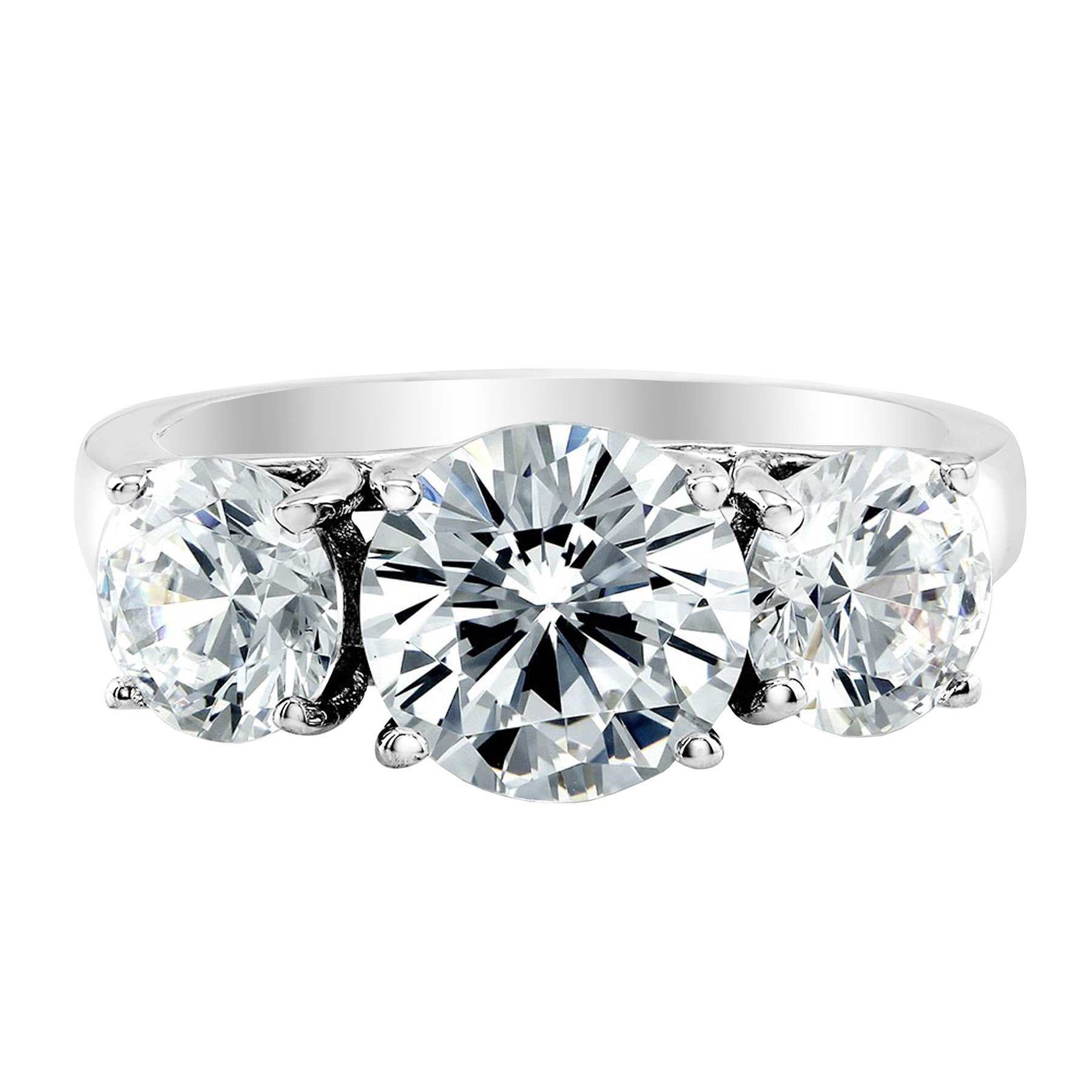 Houston Diamond District 3/4 Carat 3 Three Stone Round Diamond Engagement Ring 14K White Gold Value Collection Size: 6