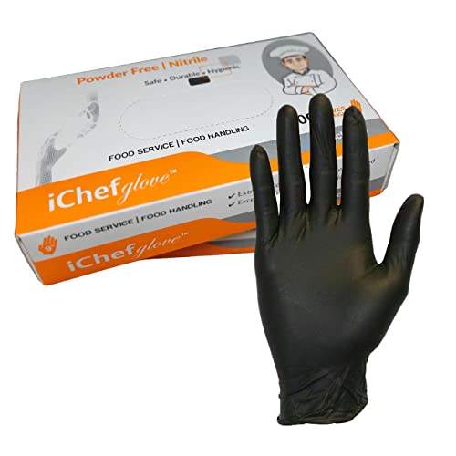 ichef glove 100 count Food Service Food Handling Nitrile Gloves Black Powder Free (Medium)