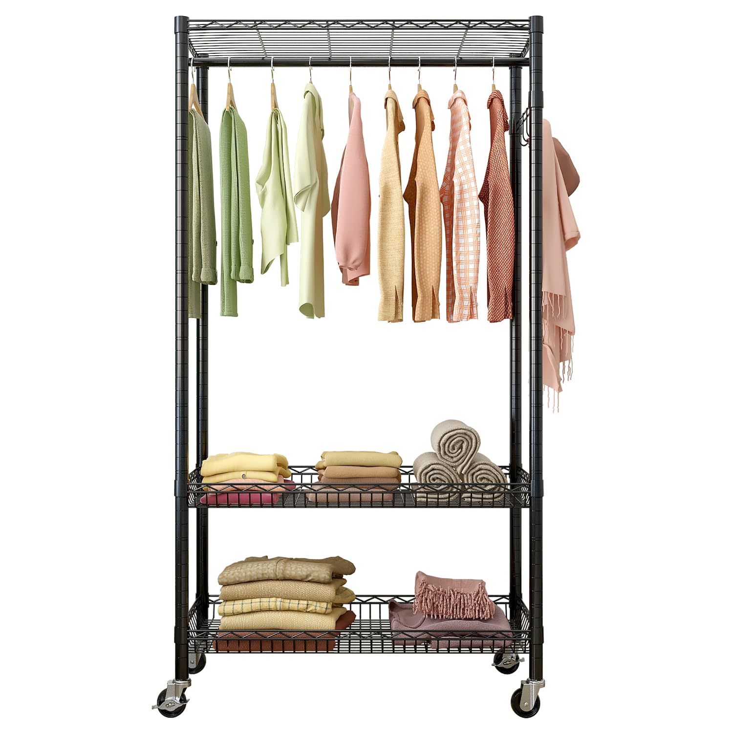 Heavy Duty Rolling Rack,Closet Organizer Metal Garment Rack Portable Clothes Hanger Home Shelf,Freestanding Closet Wardrobe (35.43x 17.72 x 72.83)