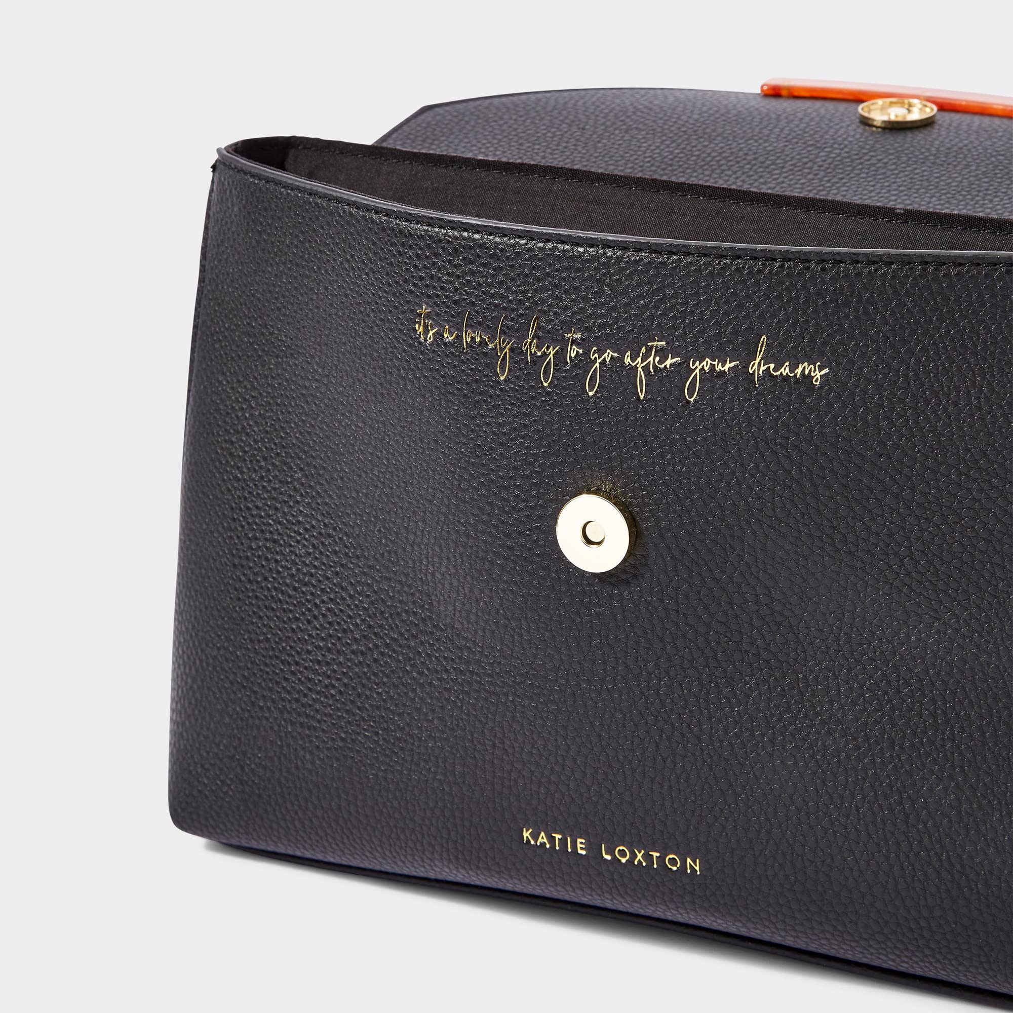 KATIE LOXTON Dani Tortoiseshell Womens Medium Vegan Leather Handbag Purse Clutch Black
