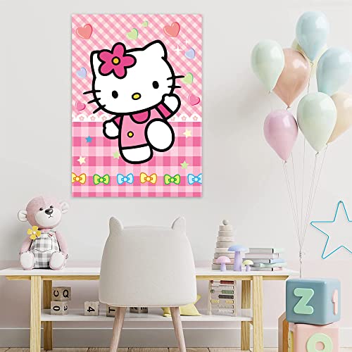 Kitty Birthday Decorations, Pin the Flower on Kitty, Kitty Theme Party Games Large Poster for Boys Girls