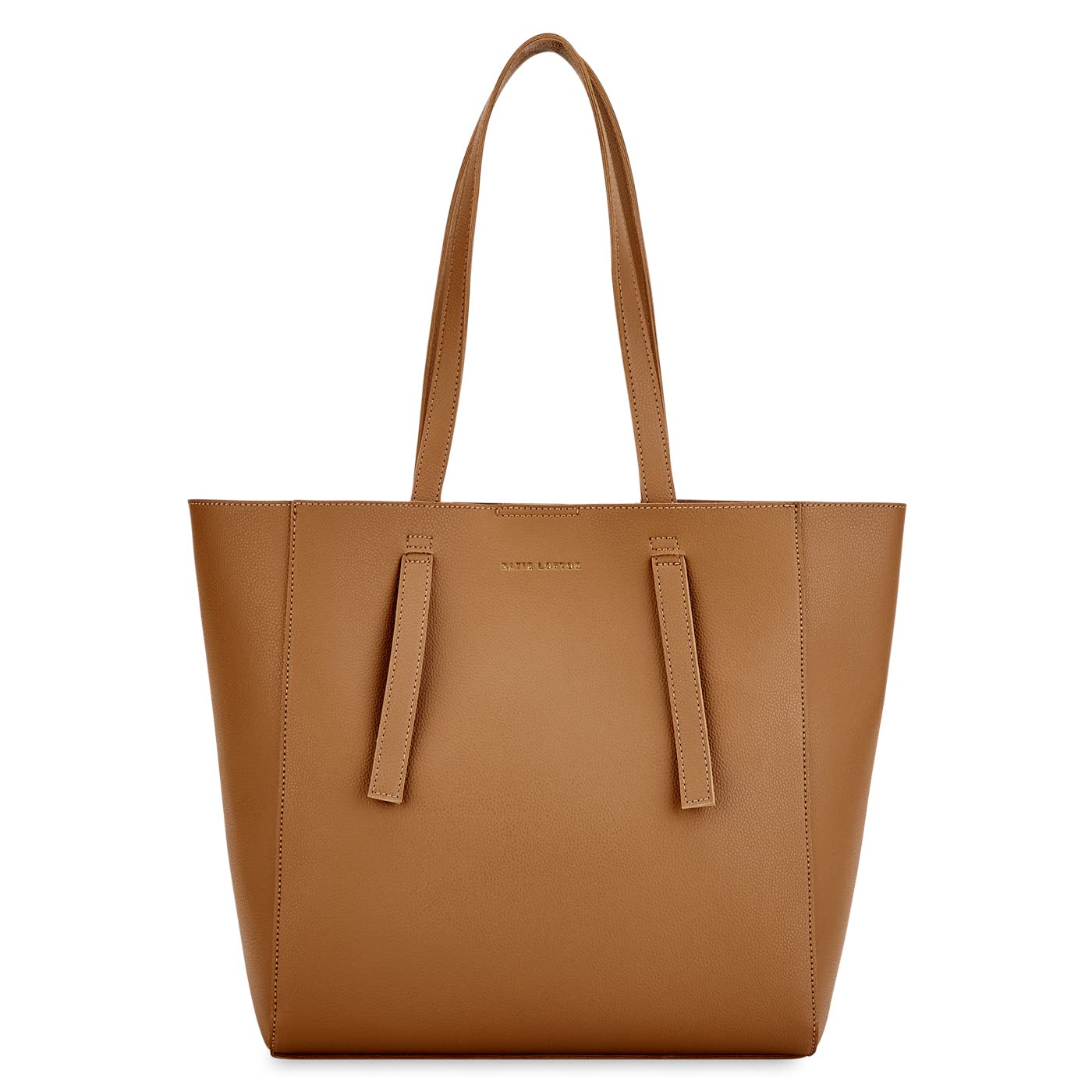 KATIE LOXTON Emmy Womens Medium Vegan Leather Double Shoulder Strap Tote Bag Tan
