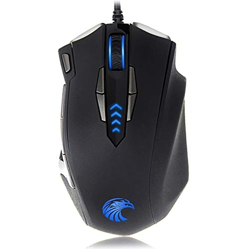 HUO JI Z-7900 Wired Gaming Mouse, 13 Programmable Buttons (8+5 Side Buttons), RGB Backlit, Marco, 10000 DPI Adjustable, Comfortable Grip Ergonomic Optical Gaming Mice with Tunable Weights, Black