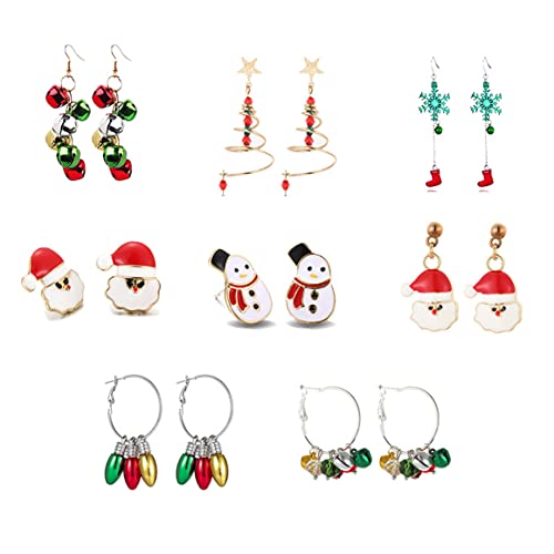 H&Z Christmas Dangle Earrings Set Snowflake Santa Tree Bells Snowman Earrings Pierced Hook Drop Earrings for Women-Christmas tree