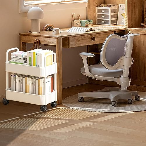 Jextou Rolling Book cart, 37x25x43.5cm Movable Bookshelf Cart, Mobile Book Cart Organizer, 2 Tier Bookshelf, Cart Rolling Storage Organizer for Office Home Kitchen