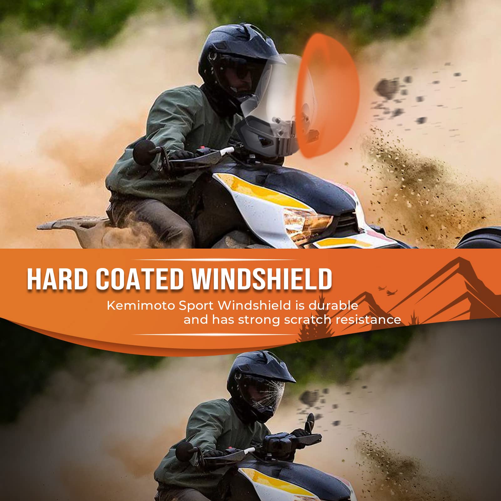 KEMIMOTO Sport Windshield Compatible with Can-Am Ryker 600, 900, Sport & Rally Edition from 2019-2023 Ryker Windshield 3 inches Stroke Adjustable Translucent , Replace #219401023 #219400771