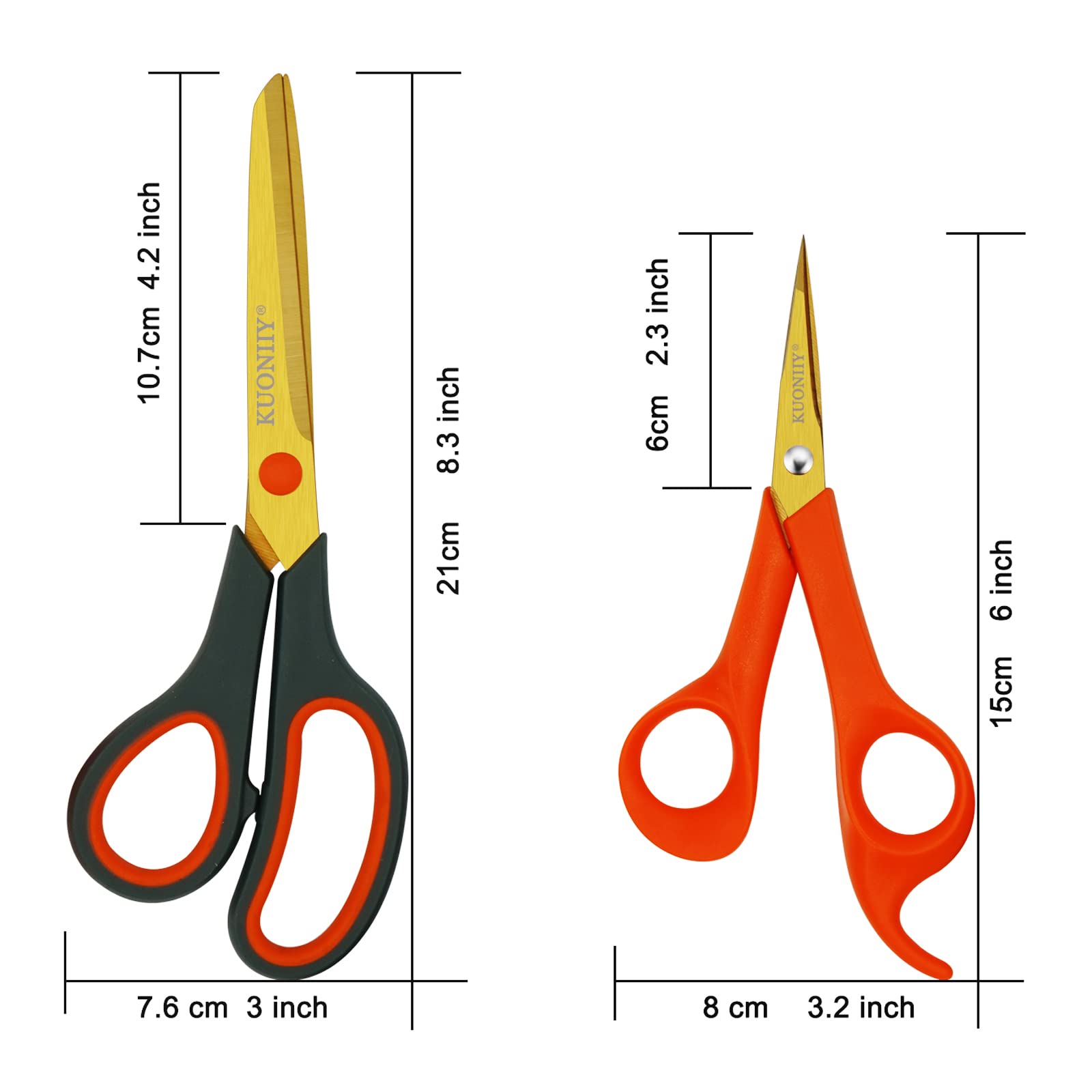 KUONIIY Scissors Set of 4,Pointed Sharp Titanium Scissors,Comfort-Grip Craft Scissors for Household Work School Office Supplies and Sewing