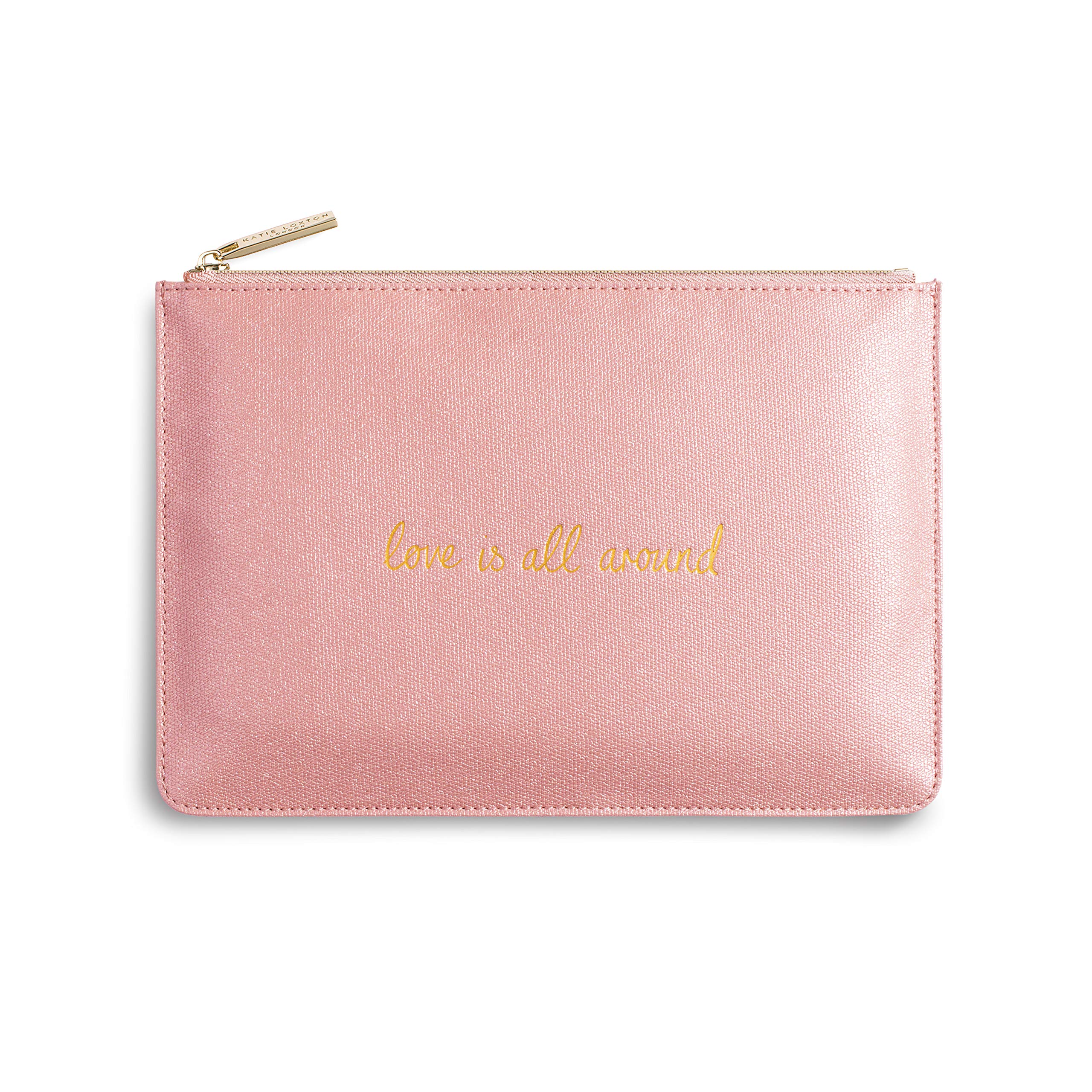 KATIE LOXTON Perfect Pouch Love Is All Around Metallic Shimmer Pink Women's Vegan Leather Clutch Handbag