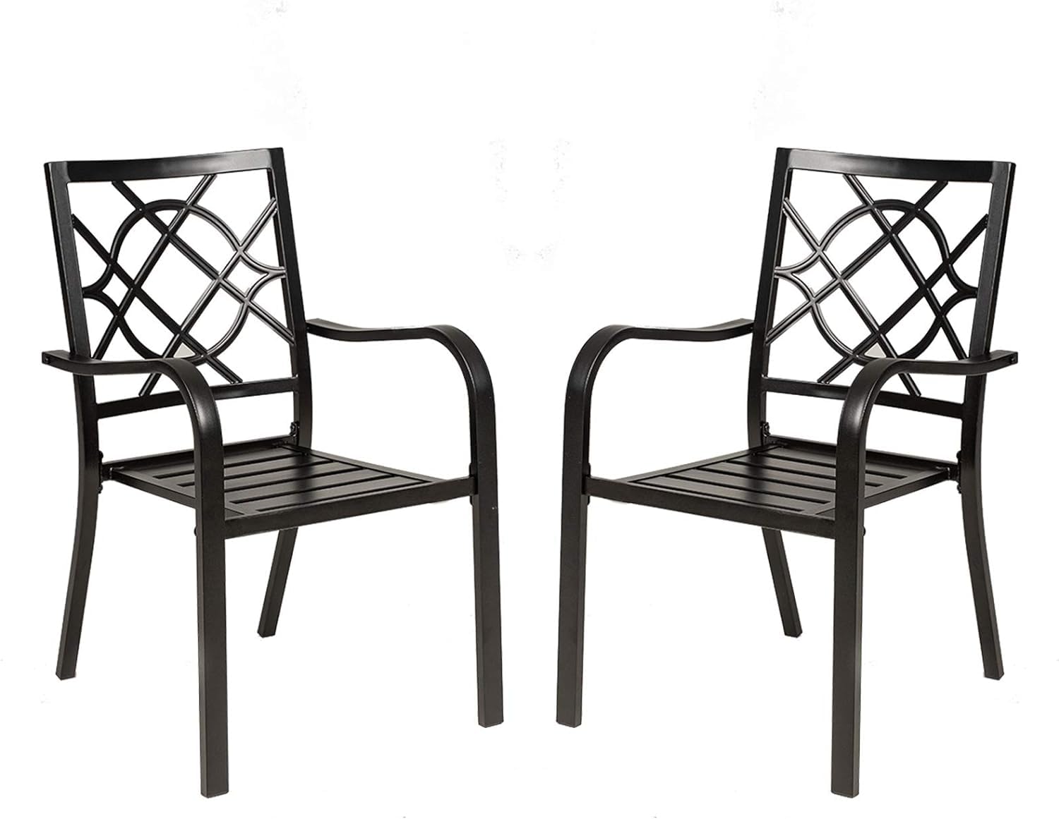 Patiomore Wrought Iron Patio Outdoor Dining Chairs, Portable Black Outdoor Patio Chairs Set of 2, Stackable Indoor Outdoor Bistro Deck Metal Chairs for Garden Backyard Lawn, Support 300 lbs