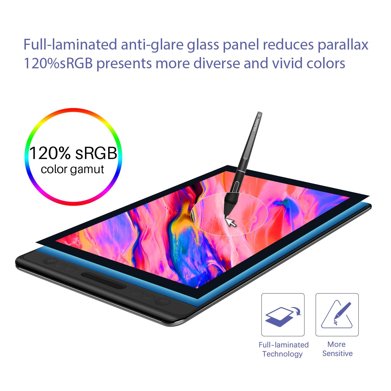 HUION KAMVAS Pro 12 Graphics Drawing Tablet with Screen Full Laminated Tilt 8192 Pen Pressure Battery-Free Stylus Adjustable Stand Compatible with Windows/Mac/Linux, 11.6 Inch Pen Display