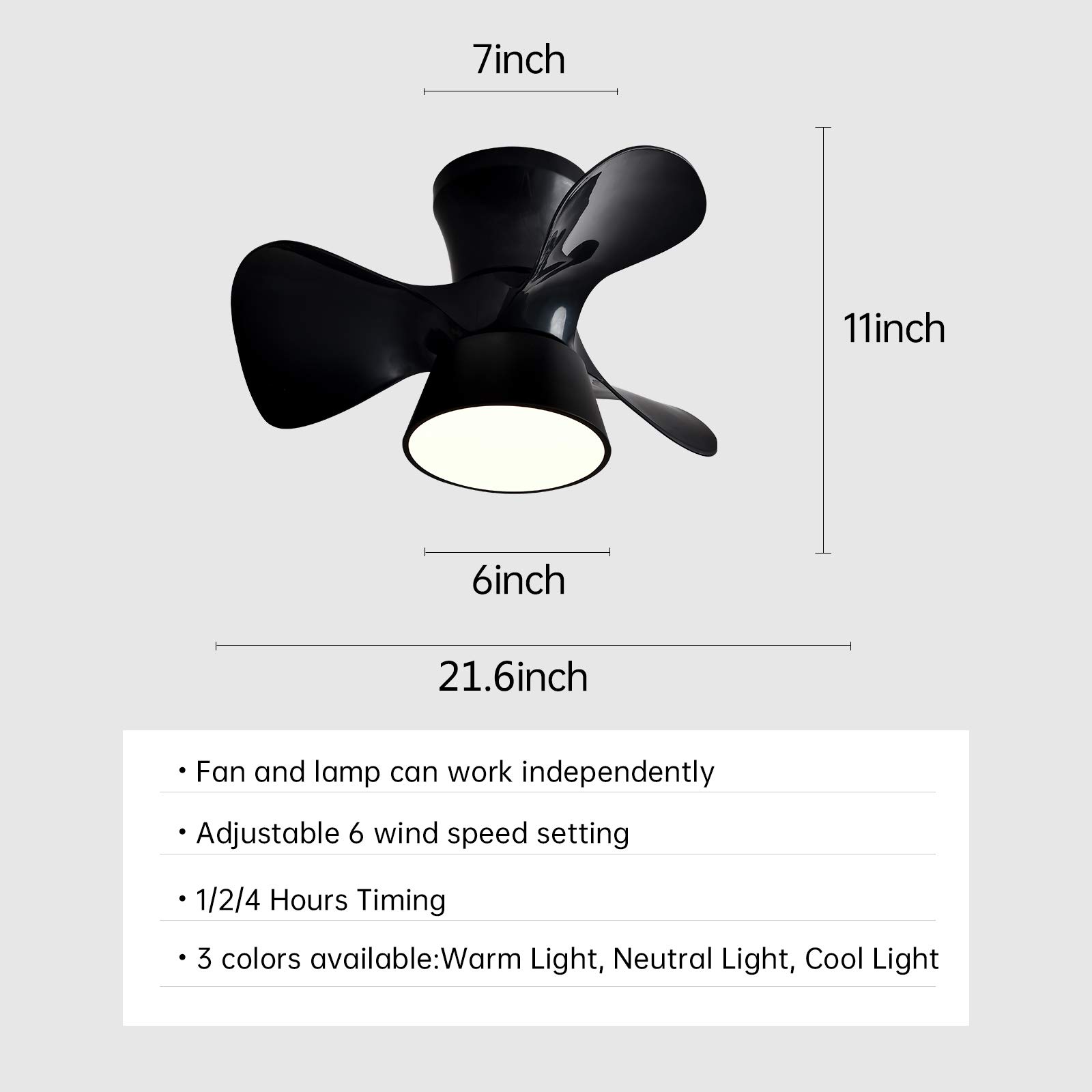 IYUNXI 36W Ceiling Fans with Lights Reversible Flush Mount Ceiling Fan Black Ceiling Fan with Lights Remote Control 3-Colors 6-Speeds Low Profile Smart Ceiling Fans For Bedroom Living Room