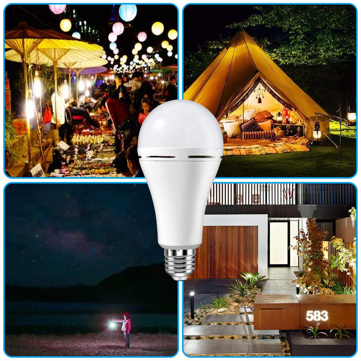 HOLDWILL 5 Pack Rechargeable Emergency LED Bulb, Multi-Function Battery Backup Emergency Light for Power Outage Camping Outdoor Activity 9W 900LM 60W Equivalent White Daylight 6000K with E26/E27 Base