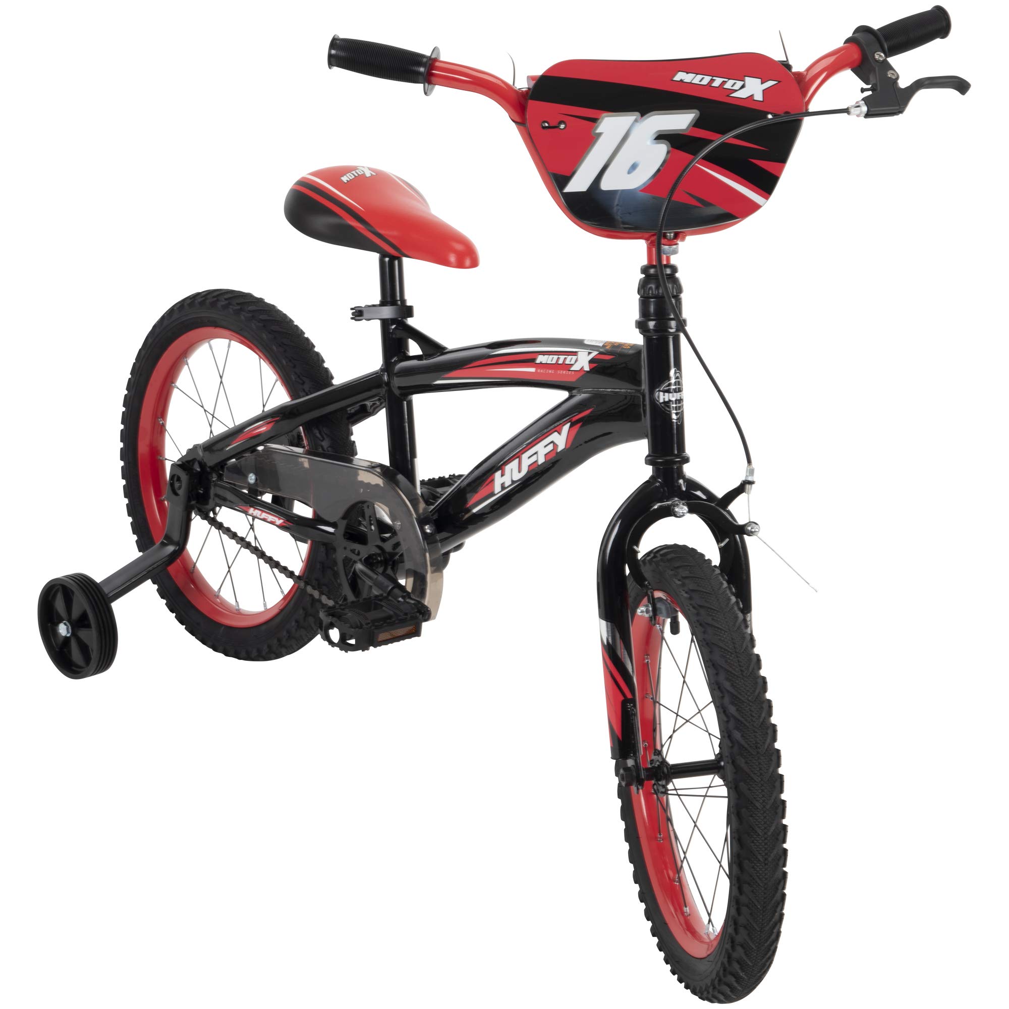 Huffy Moto X 18 Inch Kid’s Bike with Training Wheels, Quick Connect Assembly, Black