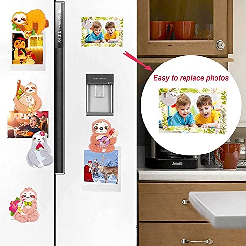 MORCART Sloth Magnets for Fridge, 4"x 6" Magnetic Photo Frame Set Refrigerator Kitchen School Cabinets Classroom Whiteboard Office Cubicle Board Decorative Magnets Gifts for Adults