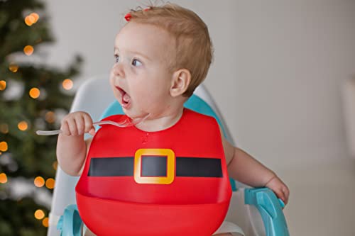 Little Holly Dear Santa Silicone Bib Set, Christmas Silicone Bibs with Food Catcher, Soft Adjustable Fit Toddler Bibs, Dishwasher Safe Baby Bibs, Feeding Accessory for New & Expecting Parents