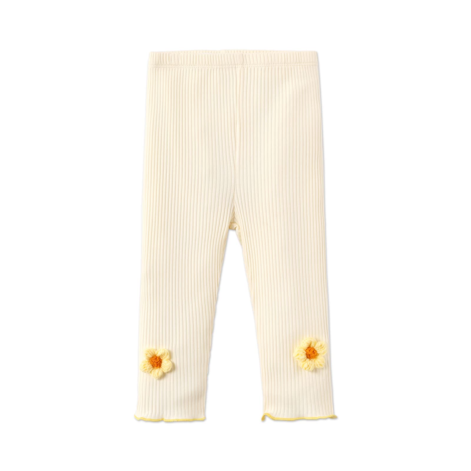 PATPAT Baby Girl Knit Cotton Flower Pants Solid Color Leggings 3 Packs 18-24 Months