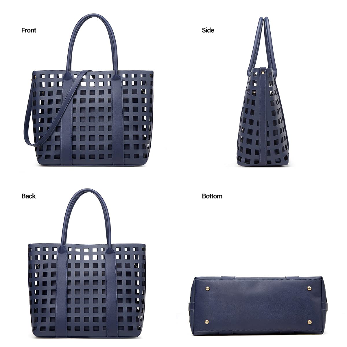 LMKIDS Handbags for Women Genuine Leather Shoulder Handbags Large Hobo Tote Bag Set 2pcs (Blue)