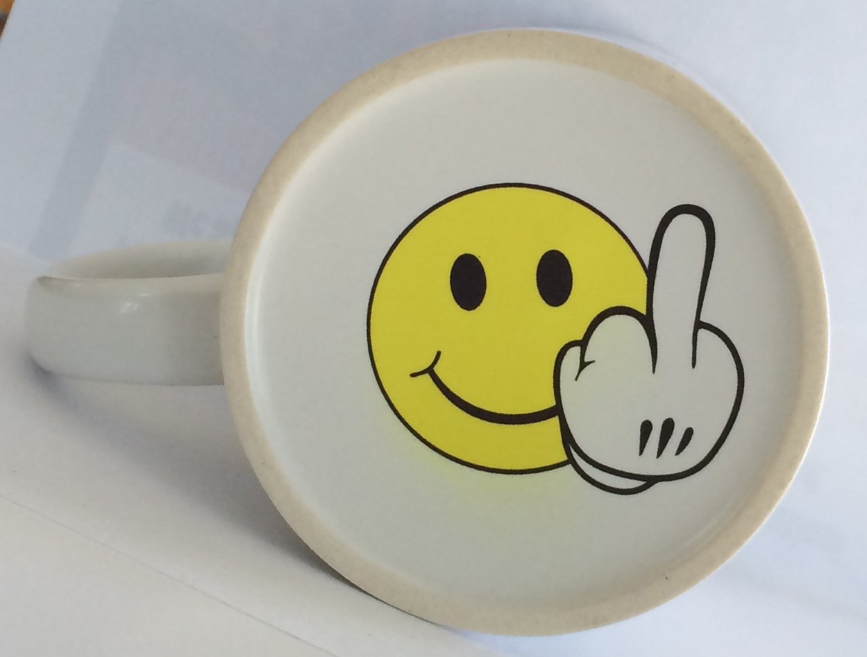 PersonalizedPrinting4u Have a Nice Day, Smiley Face - Middle Finger Suprise on Bottom Your Choice of 11 or 15 Oz Coffee Mug