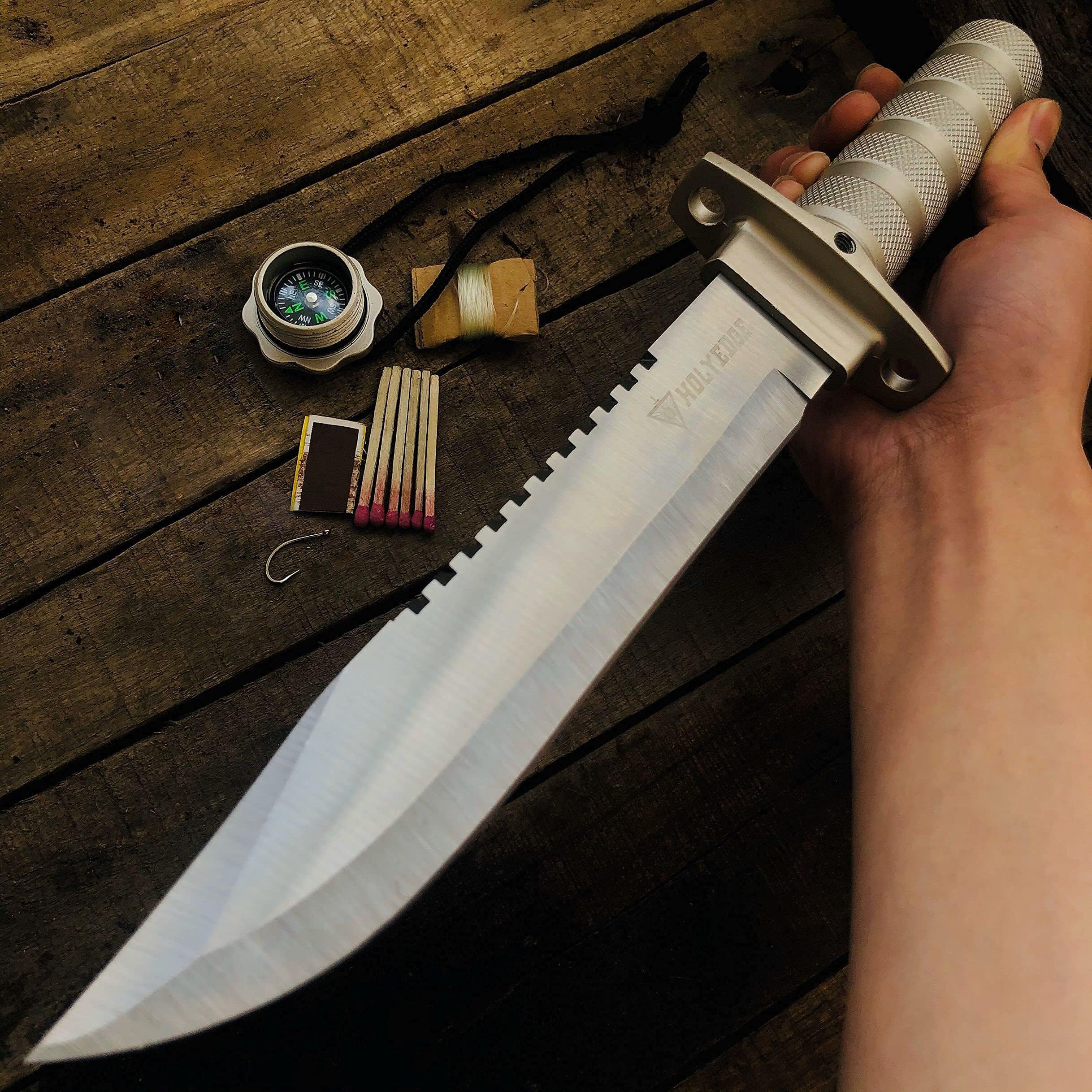 HOLYEDGE 13.7" Heavy Duty Fixed Blade Knife with Aluminium Alloy Handle Tactical Hunting Dagger Weapons Military Combat Knife