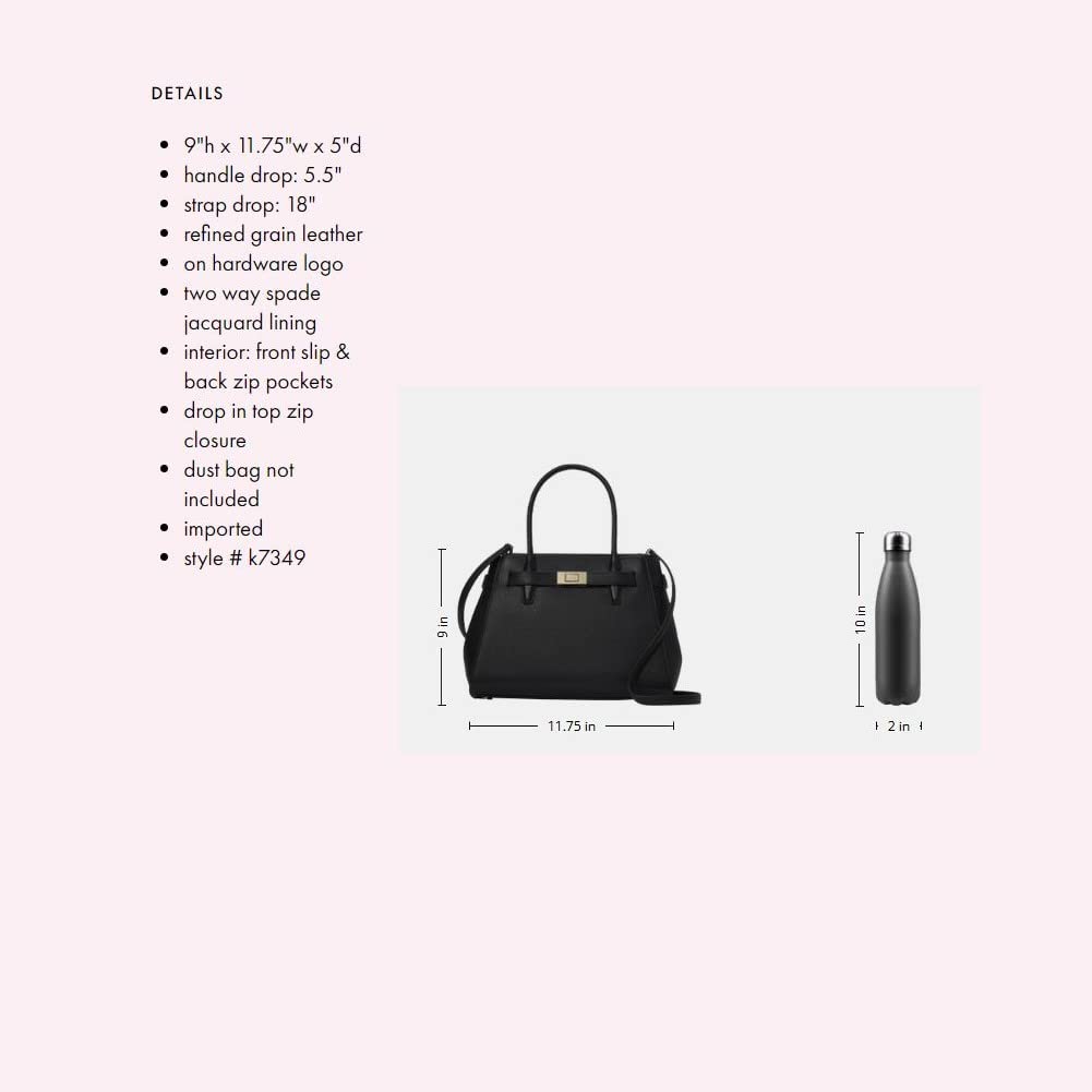 kate spade handbag for women Lucia medium satchel in leather, Black, Medium