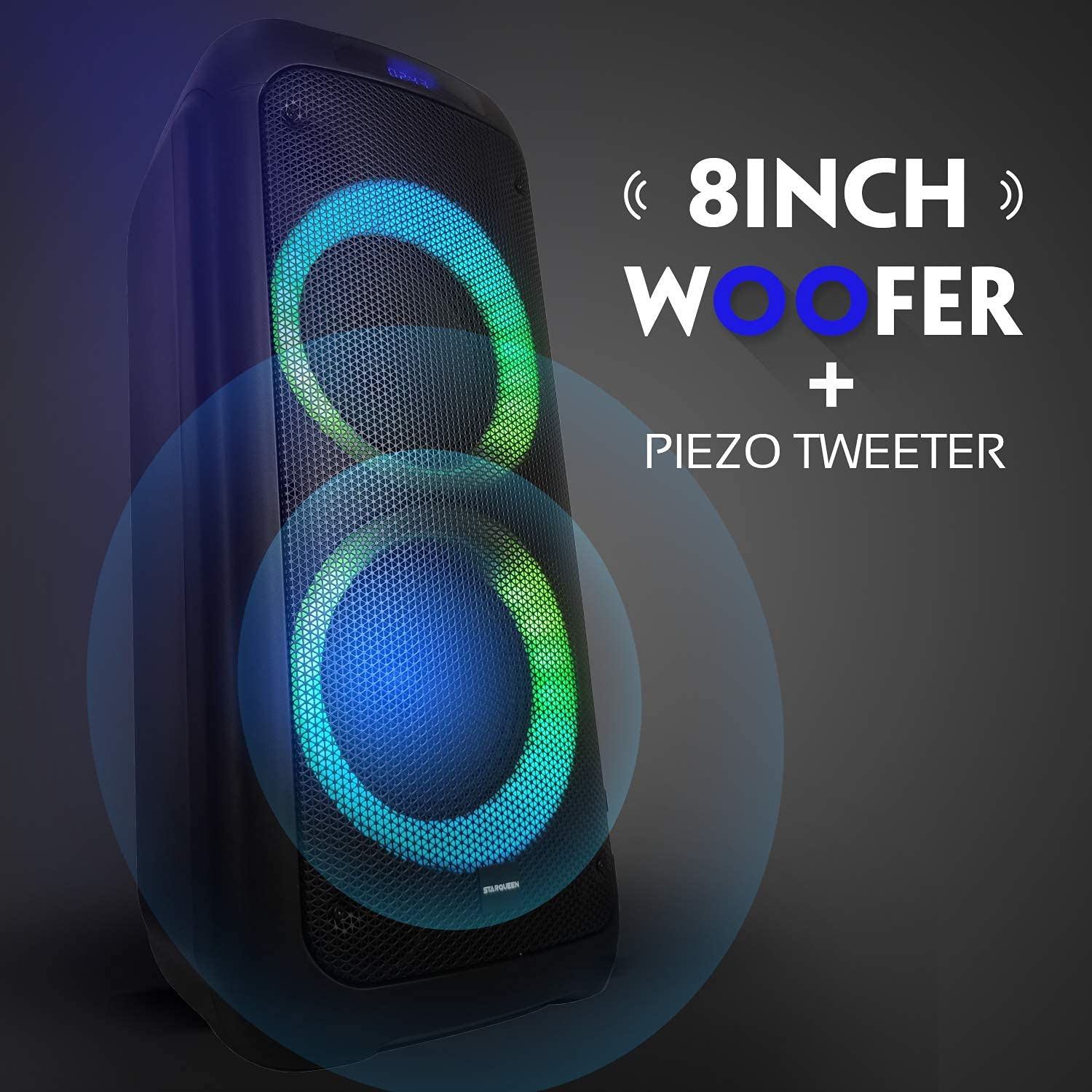 Karaoke Machine Portable Speaker for Adults Kids Portable DJ Speaker with Dual 8 Inch Woofer 2 Wireless Microphones LCD Screen