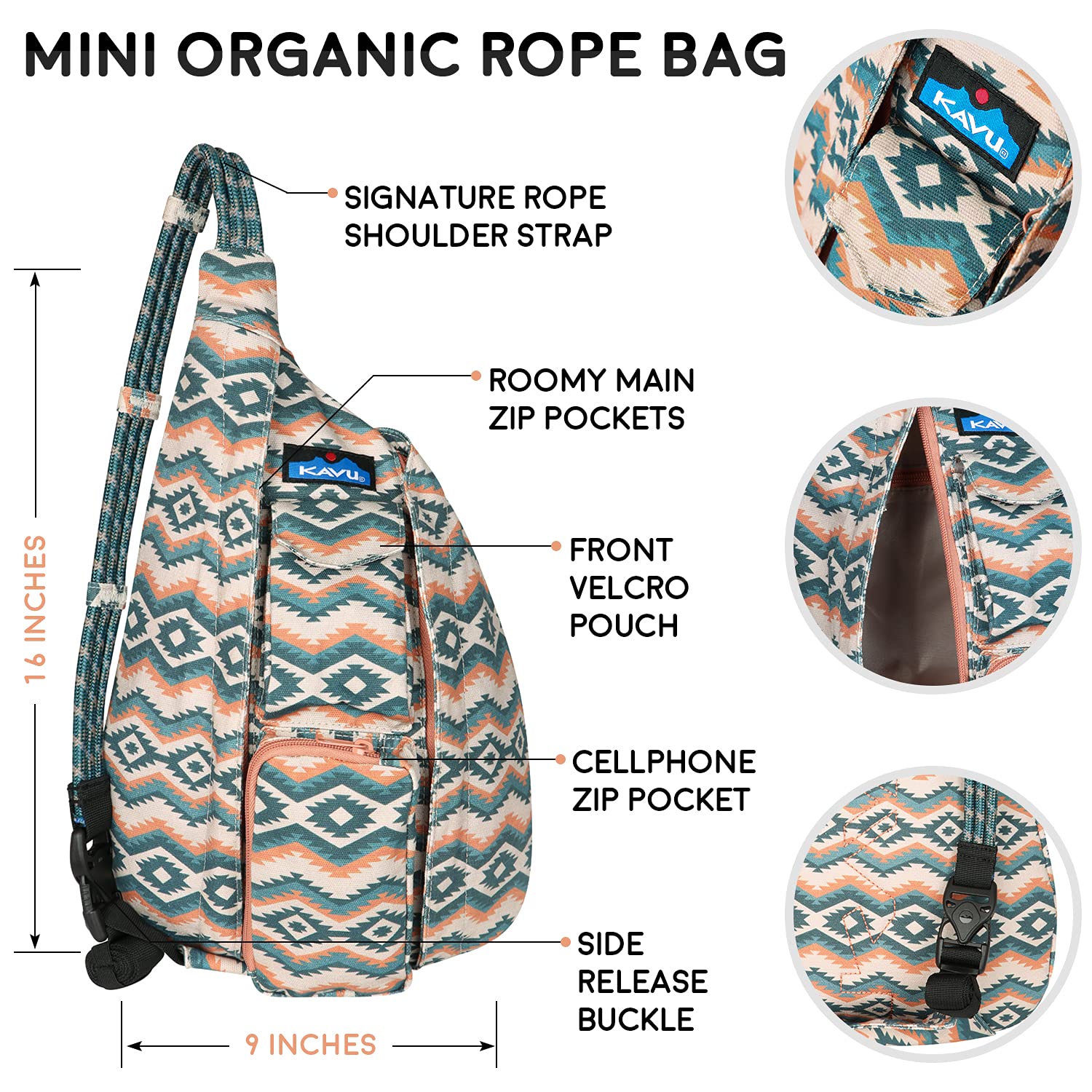 KAVU Mini Organic Rope Bag Sling Crossbody Backpack - Stencil Trace
